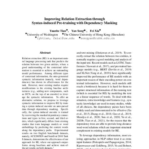 Improving Relation Extraction Through Syntax Induced Pre Training With Dependency Masking Acl