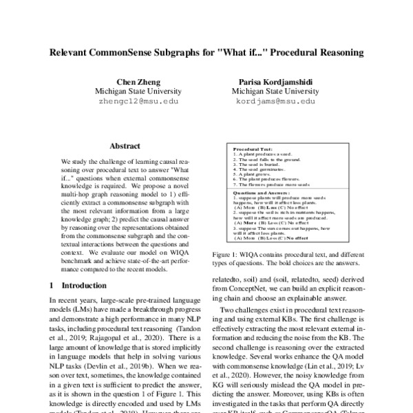 Relevant CommonSense Subgraphs for “What if...” Procedural Reasoning - ACL Anthology