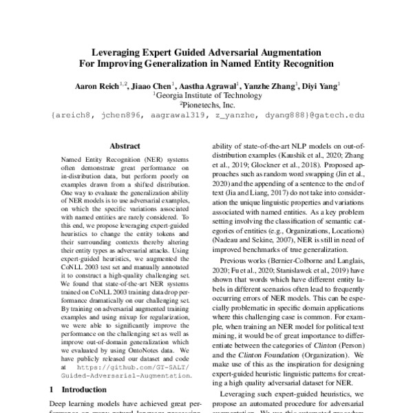 Leveraging Expert Guided Adversarial Augmentation For Improving Generalization in Named Entity ...