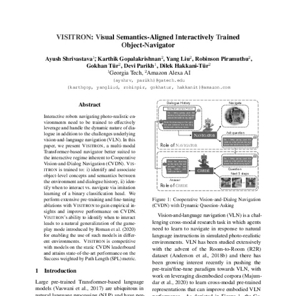 VISITRON: Visual Semantics-Aligned Interactively Trained Object-Navigator - ACL Anthology