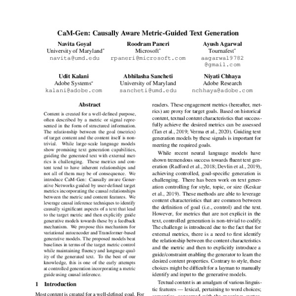 CaM-Gen: Causally Aware Metric-Guided Text Generation - ACL Anthology