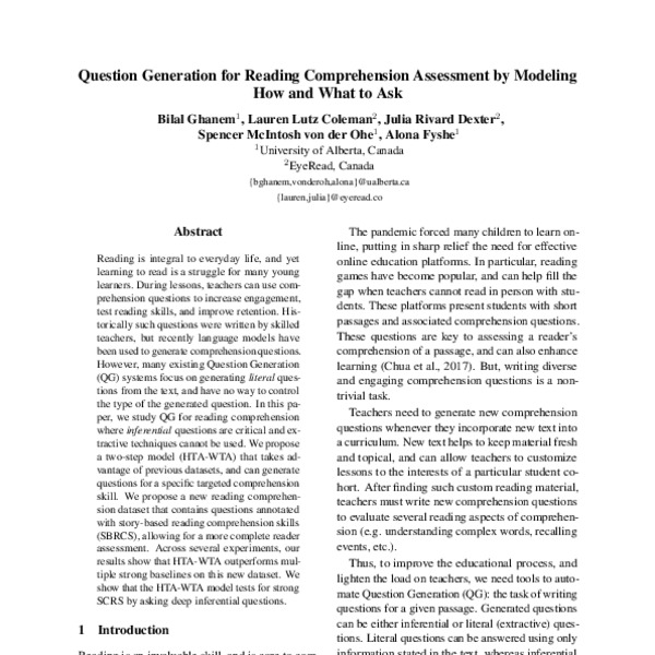 Question Generation For Reading Comprehension Assessment By Modeling How And What To Ask Acl