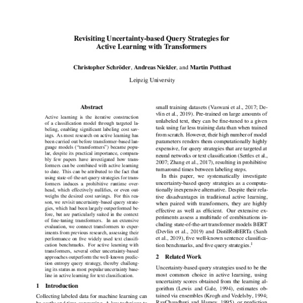 Revisiting Uncertainty-based Query Strategies for Active Learning with Transformers - ACL Anthology