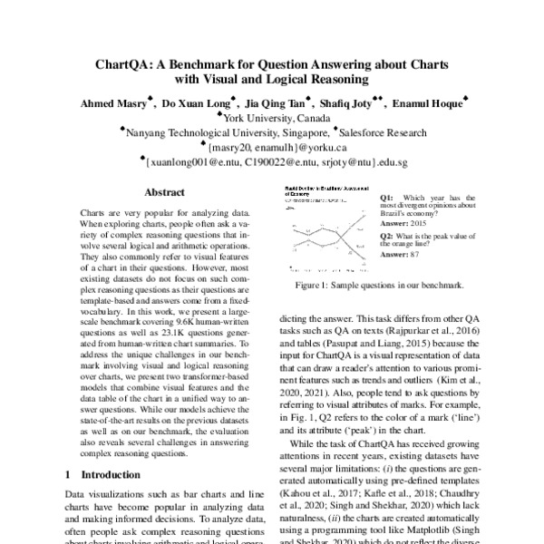 Chartqa A Benchmark For Question Answering About Charts With Visual And Logical Reasoning Acl