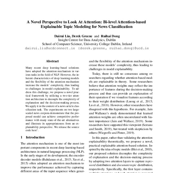 A Novel Perspective to Look At Attention: Bi-level Attention-based Explainable Topic Modeling ...