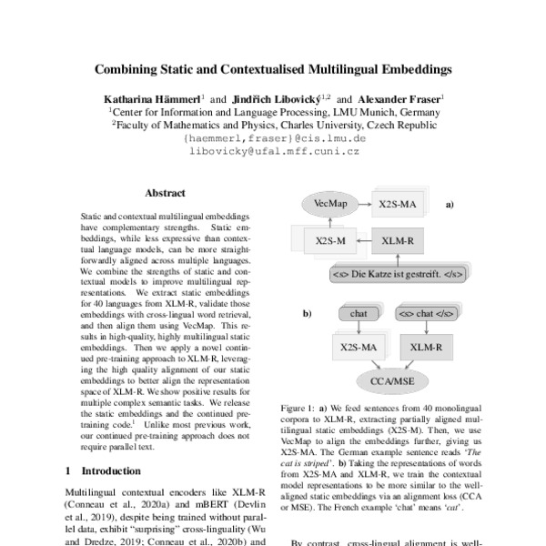 Combining Static and Contextualised Multilingual Embeddings - ACL Anthology