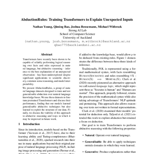 AbductionRules: Training Transformers to Explain Unexpected Inputs - ACL Anthology