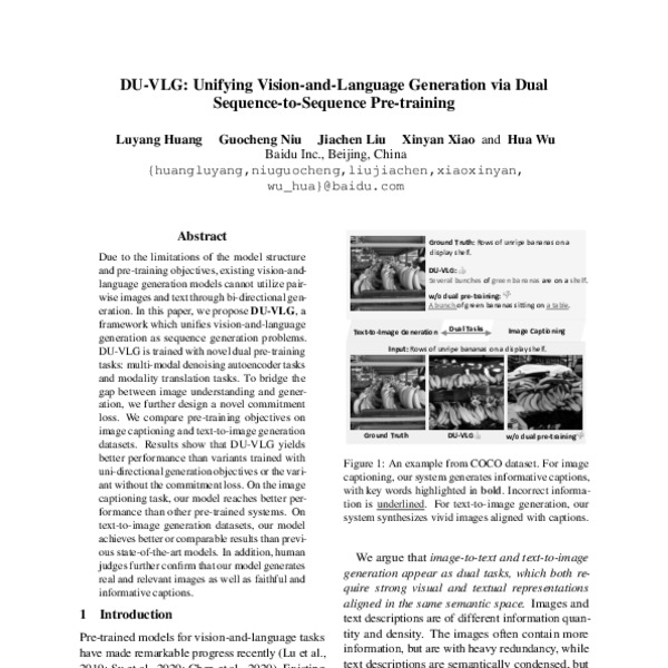 DU-VLG: Unifying Vision-and-Language Generation via Dual Sequence-to-Sequence Pre-training - ACL ...