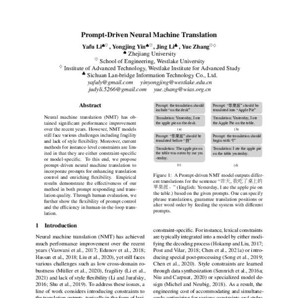 Prompt-Driven Neural Machine Translation - ACL Anthology