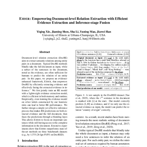 Eider: Empowering Document-level Relation Extraction with Efficient Evidence Extraction and ...