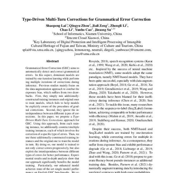 Type-Driven Multi-Turn Corrections for Grammatical Error Correction - ACL Anthology