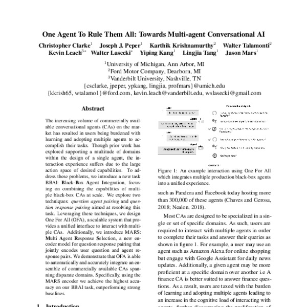 One Agent To Rule Them All: Towards Multi-agent Conversational AI - ACL Anthology