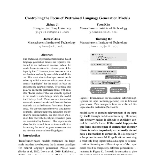 Controlling the Focus of Pretrained Language Generation Models - ACL Anthology
