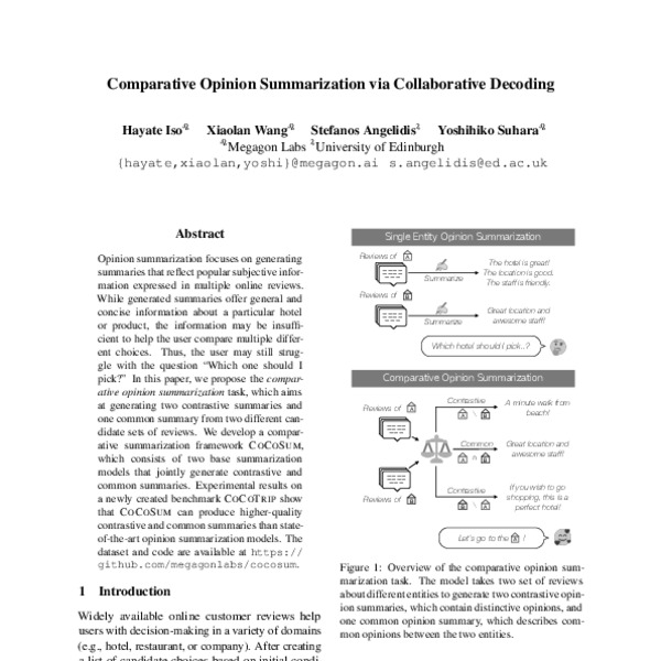 Comparative Opinion Summarization via Collaborative Decoding - ACL Anthology
