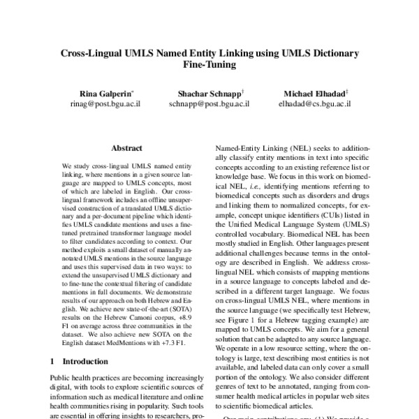 Cross-Lingual UMLS Named Entity Linking using UMLS Dictionary Fine-Tuning - ACL Anthology