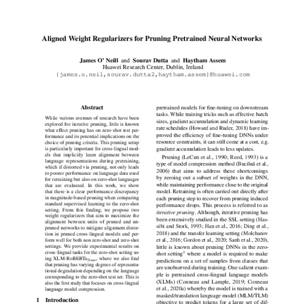 Aligned Weight Regularizers for Pruning Pretrained Neural Networks - ACL Anthology