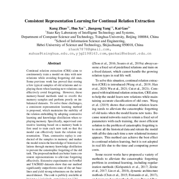 Consistent Representation Learning For Continual Relation Extraction