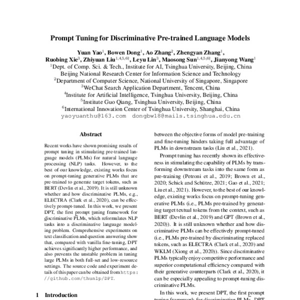 Prompt Tuning for Discriminative Pre-trained Language Models - ACL Anthology