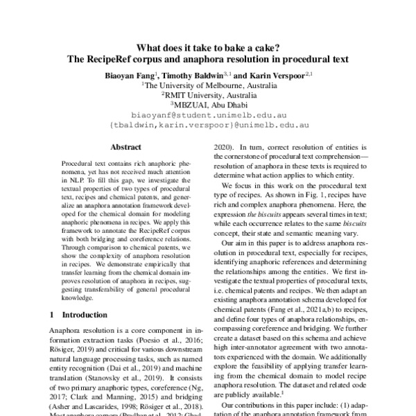 What does it take to bake a cake? The RecipeRef corpus and anaphora ...