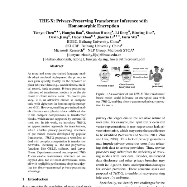 THE-X: Privacy-Preserving Transformer Inference with Homomorphic ...