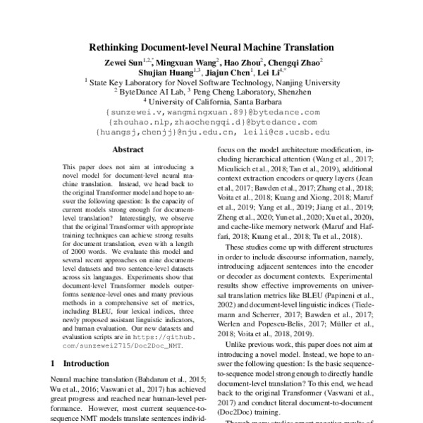 Rethinking Document-level Neural Machine Translation - ACL Anthology