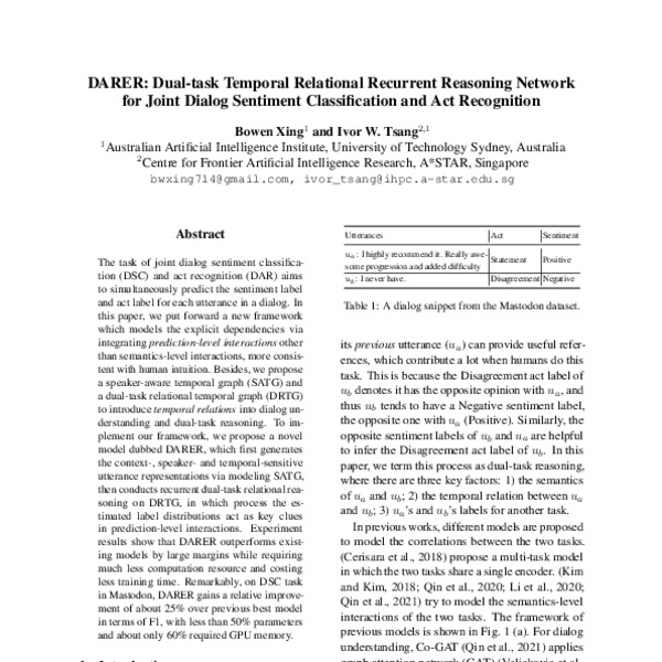 DARER: Dual-task Temporal Relational Recurrent Reasoning Network for Joint Dialog Sentiment ...