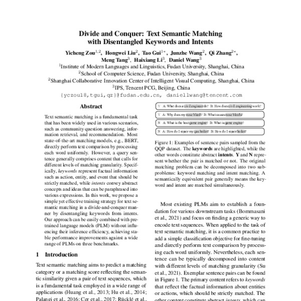 Divide and Conquer: Text Semantic Matching with Disentangled Keywords ...