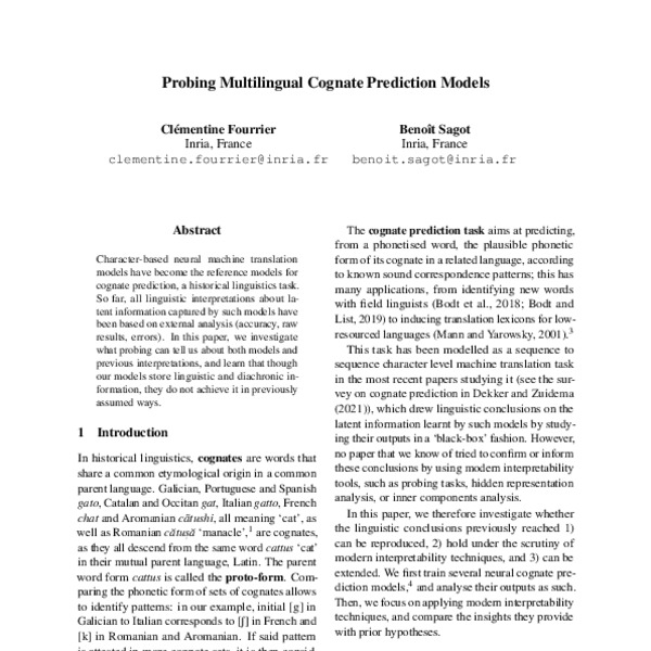 Probing Multilingual Cognate Prediction Models - ACL Anthology