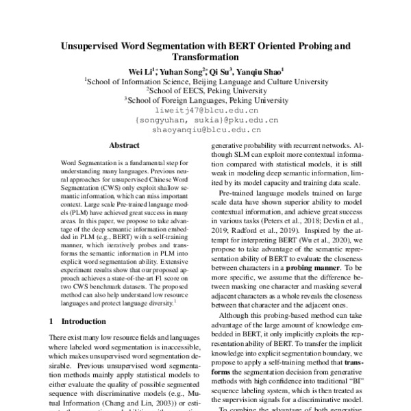 Unsupervised Chinese Word Segmentation With Bert Oriented Probing And