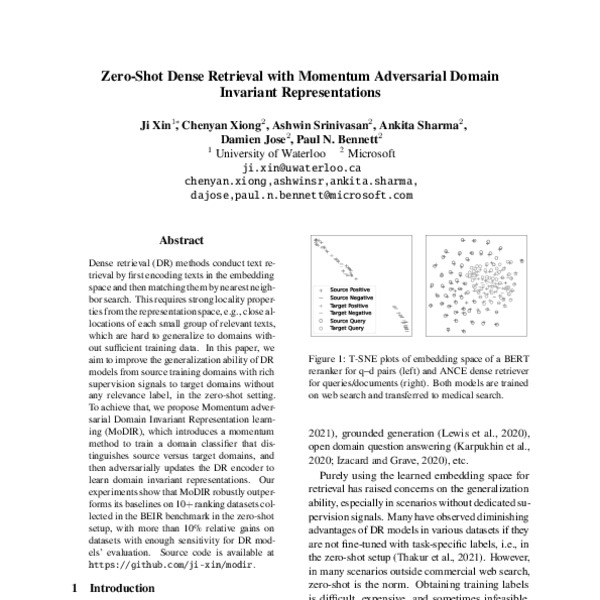 Zero-Shot Dense Retrieval with Momentum Adversarial Domain Invariant Representations - ACL Anthology