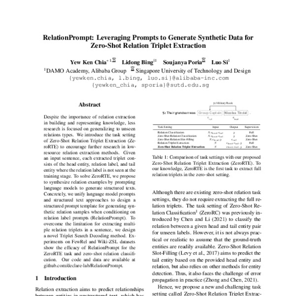 Relationprompt Leveraging Prompts To Generate Synthetic Data For Zero Shot Relation Triplet