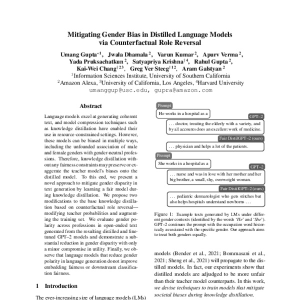 Mitigating Gender Bias in Distilled Language Models via Counterfactual Role Reversal - ACL Anthology