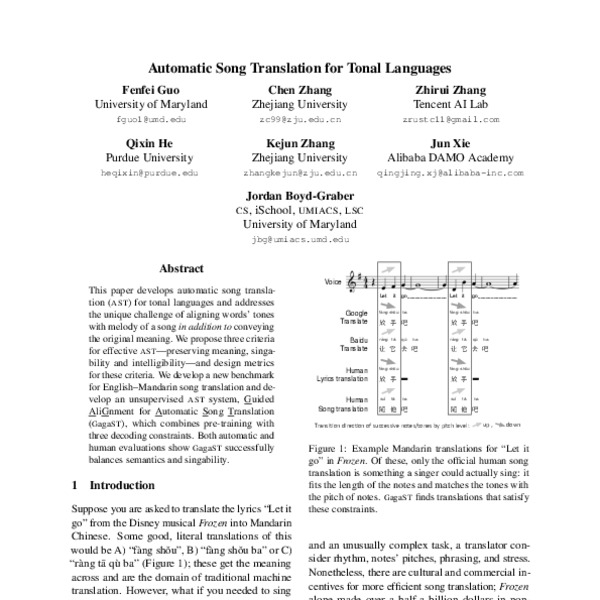 Automatic Song Translation for Tonal Languages - ACL Anthology