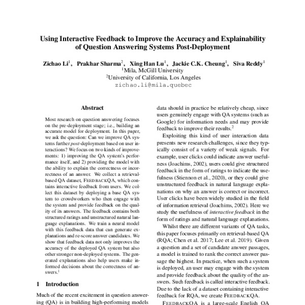 Using Interactive Feedback To Improve The Accuracy And Explainability Of Question Answering