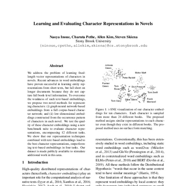 Learning and Evaluating Character Representations in Novels - ACL Anthology