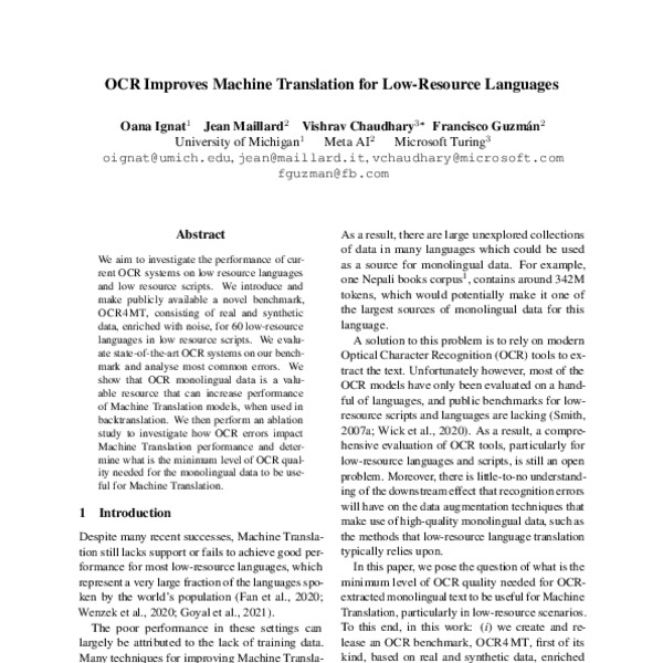 OCR Improves Machine Translation for Low-Resource Languages - ACL Anthology