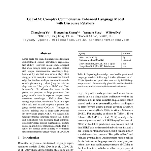 CoCoLM: Complex Commonsense Enhanced Language Model with Discourse Relations - ACL Anthology