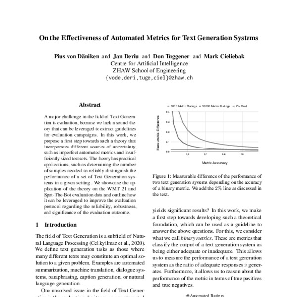 On the Effectiveness of Automated Metrics for Text Generation Systems ...