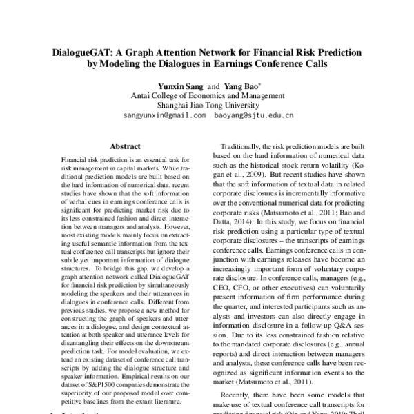 Dialoguegat A Graph Attention Network For Financial Risk Prediction By Modeling The Dialogues