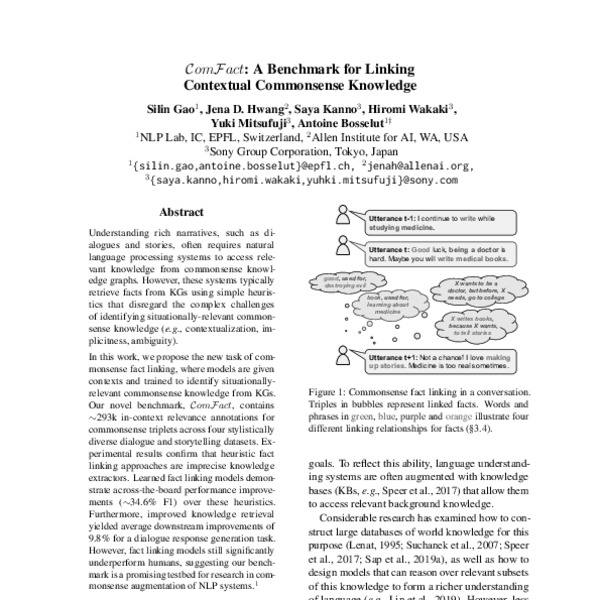 ComFact: A Benchmark for Linking Contextual Commonsense Knowledge - ACL ...