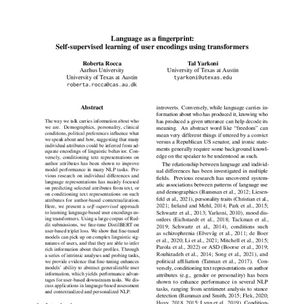 Language as a fingerprint: Self-supervised learning of user encodings ...