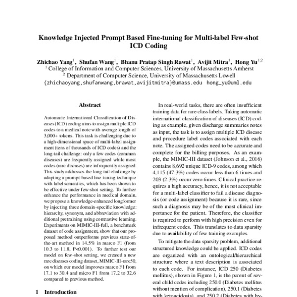 Knowledge Injected Prompt Based Fine-tuning for Multi-label Few-shot ICD Coding - ACL Anthology
