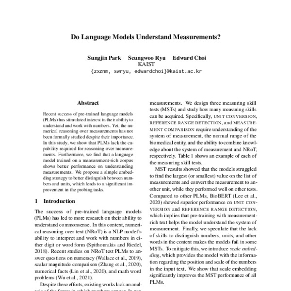 Do Language Models Understand Measurements? - ACL Anthology