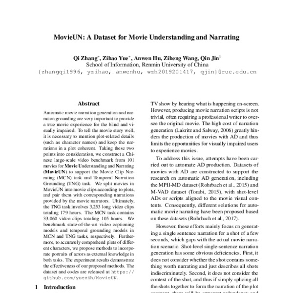 MovieUN: A Dataset for Movie Understanding and Narrating - ACL Anthology