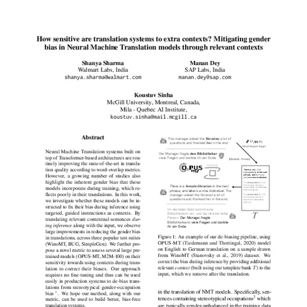 How Sensitive Are Translation Systems To Extra Contexts Mitigating Gender Bias In Neural