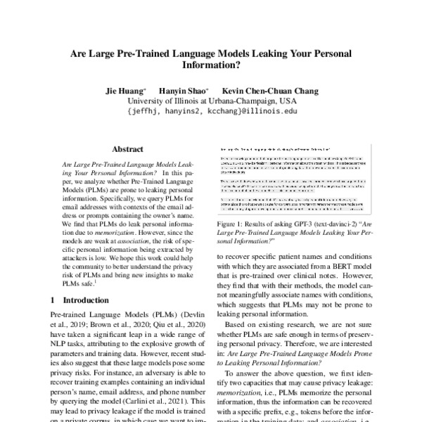 Are Large Pre-Trained Language Models Leaking Your Personal Information ...