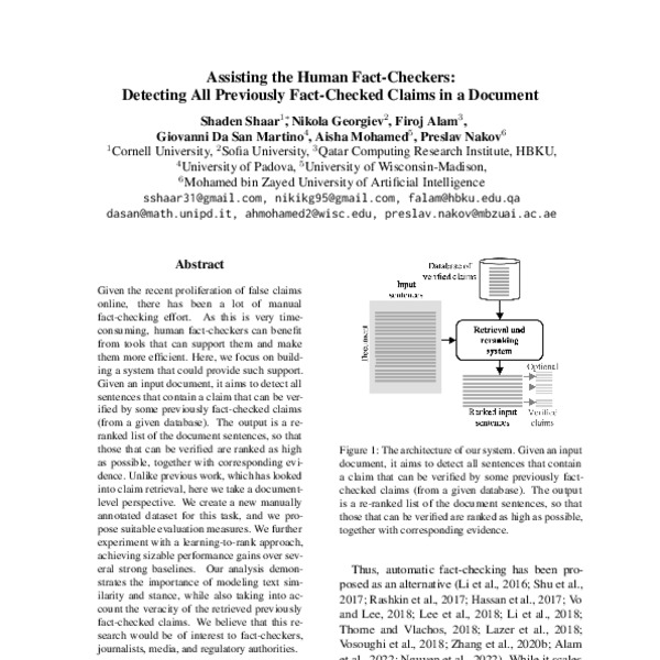 Assisting the Human Fact-Checkers: Detecting All Previously Fact-Checked Claims in a Document ...