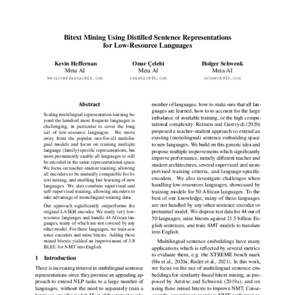 Bitext Mining Using Distilled Sentence Representations For Low Resource Languages Acl Anthology