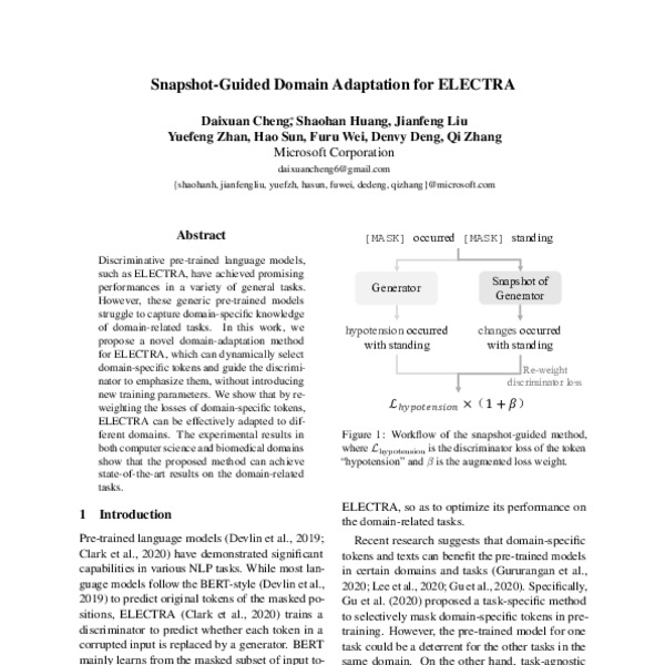 Snapshot-Guided Domain Adaptation for ELECTRA - ACL Anthology