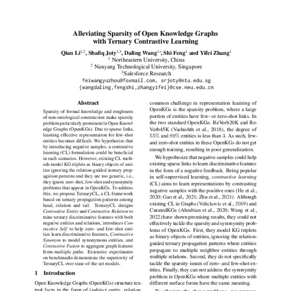 Alleviating Sparsity Of Open Knowledge Graphs With Ternary Contrastive